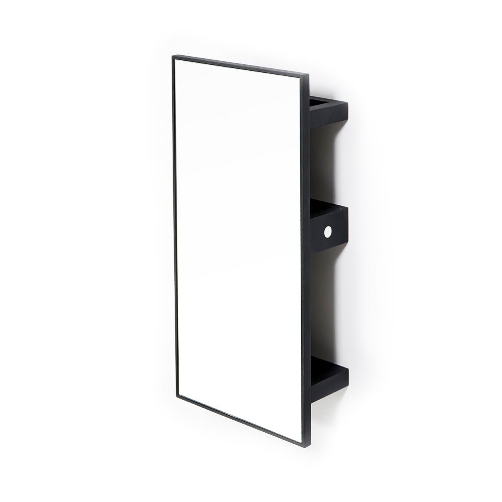 Slimline 3 Tray Bathroom Mirror Cabinet and Shelf Unit - Dark Oak